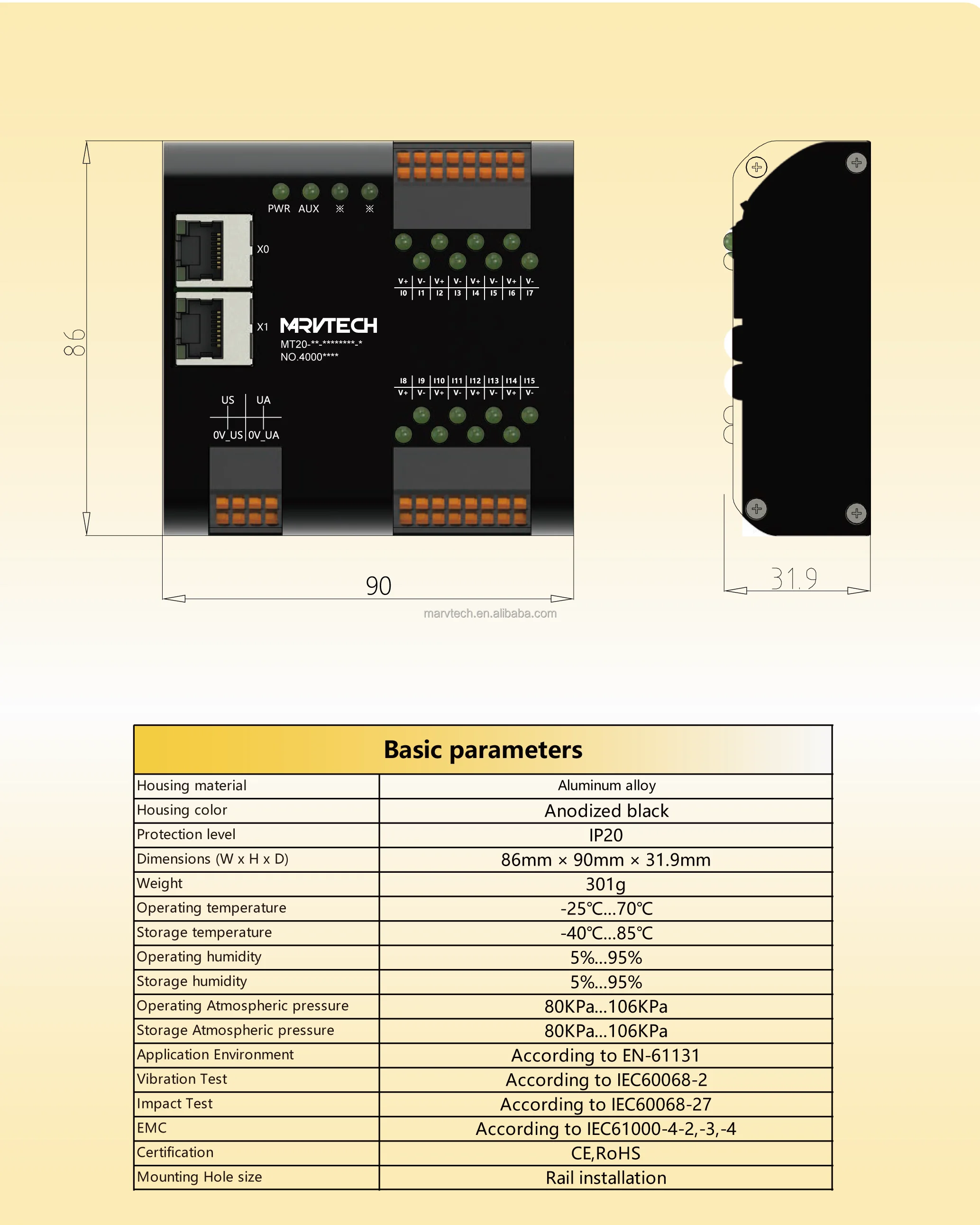 Marvtech IP20 16 Channel Veldbus Network Module for Industrial PC