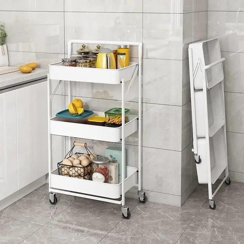 Rolling Utility Kitchen Cart Vegetable Rack 3 Tier Metal Foldable ...