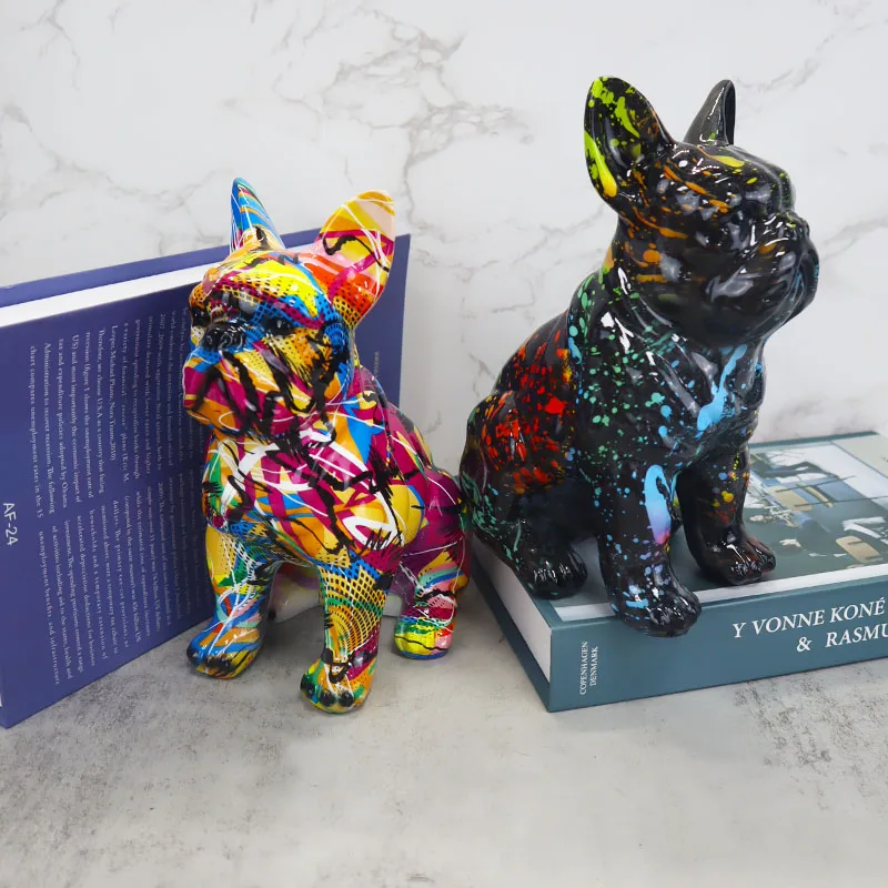 Creative Water Transfer Animal Statue Colorful Resin French Bulldog ...