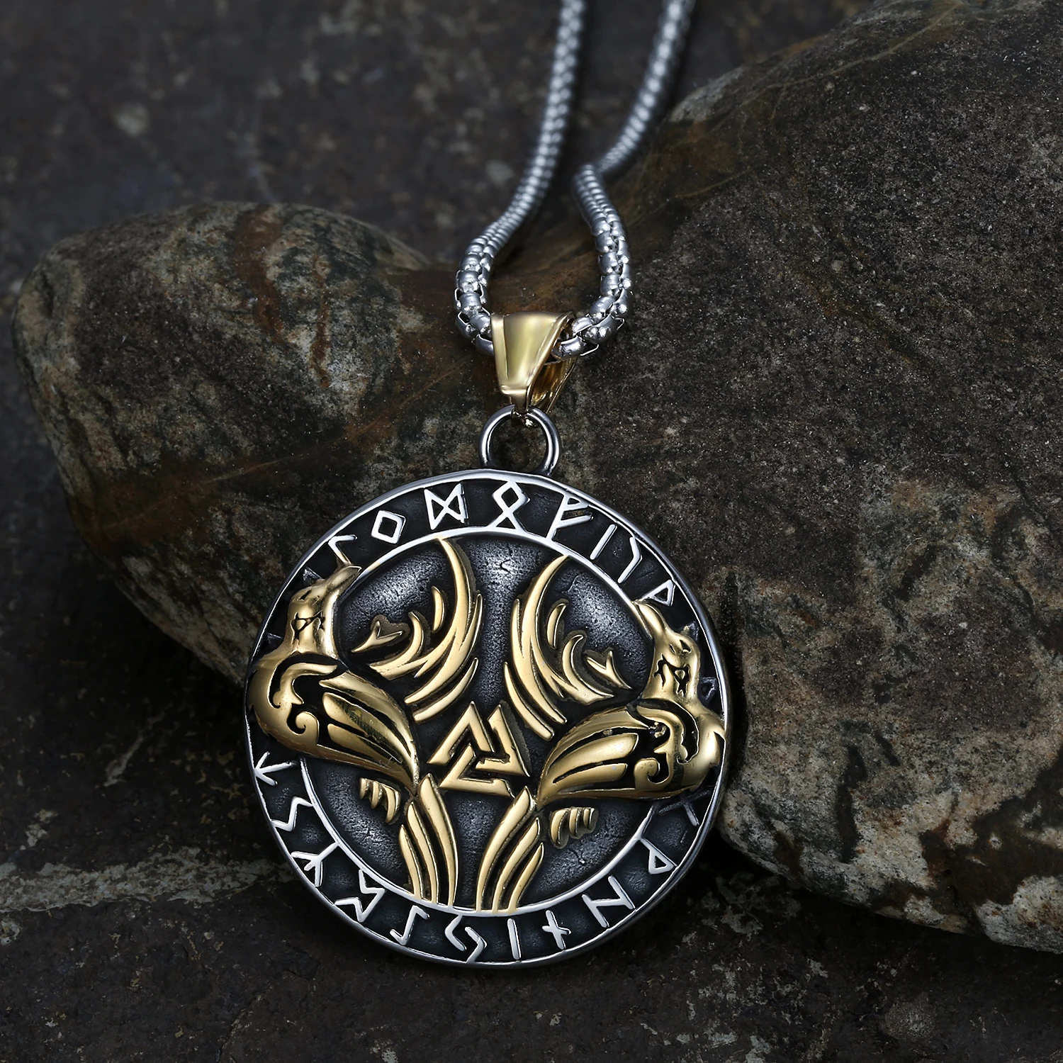 Stainless Steel Norse Viking Odin Valknut Symbol Raven Hugin And Munin ...