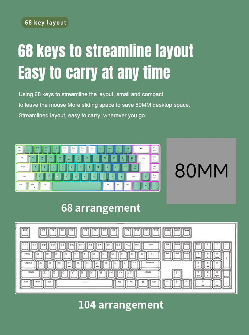 CSX K701 60% Keyboard 68 Keys Hot Swappable Anti-ghosting Wired BT Mini ...