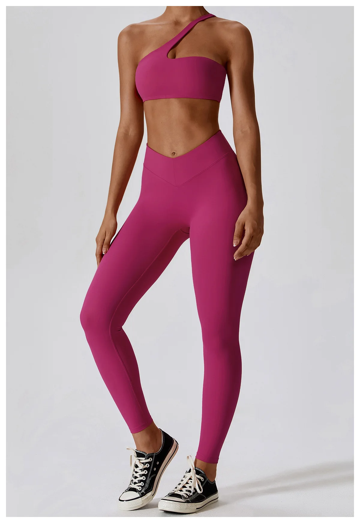 Comfortable One Shoulder Tops Gym Fitness Sets High Waist Leggings Sets ...