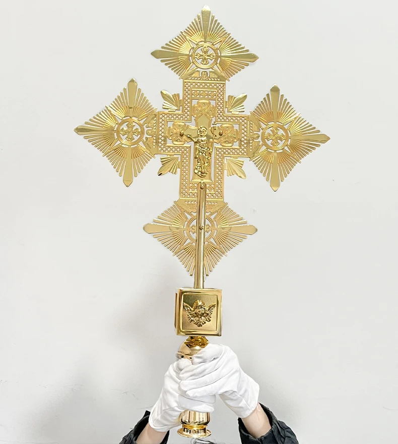 Orthodox Cross - Large Metal Gold Plated Processional Cross