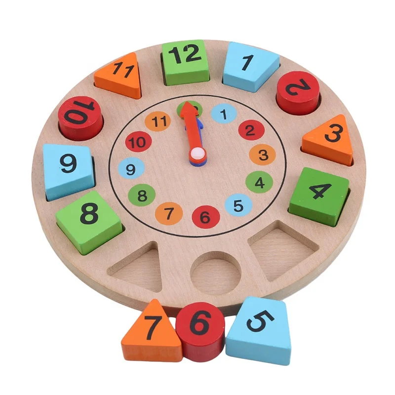 Diy Wooden Blocks Toys Digital Geometry Clock Toy Figure Blocks ...