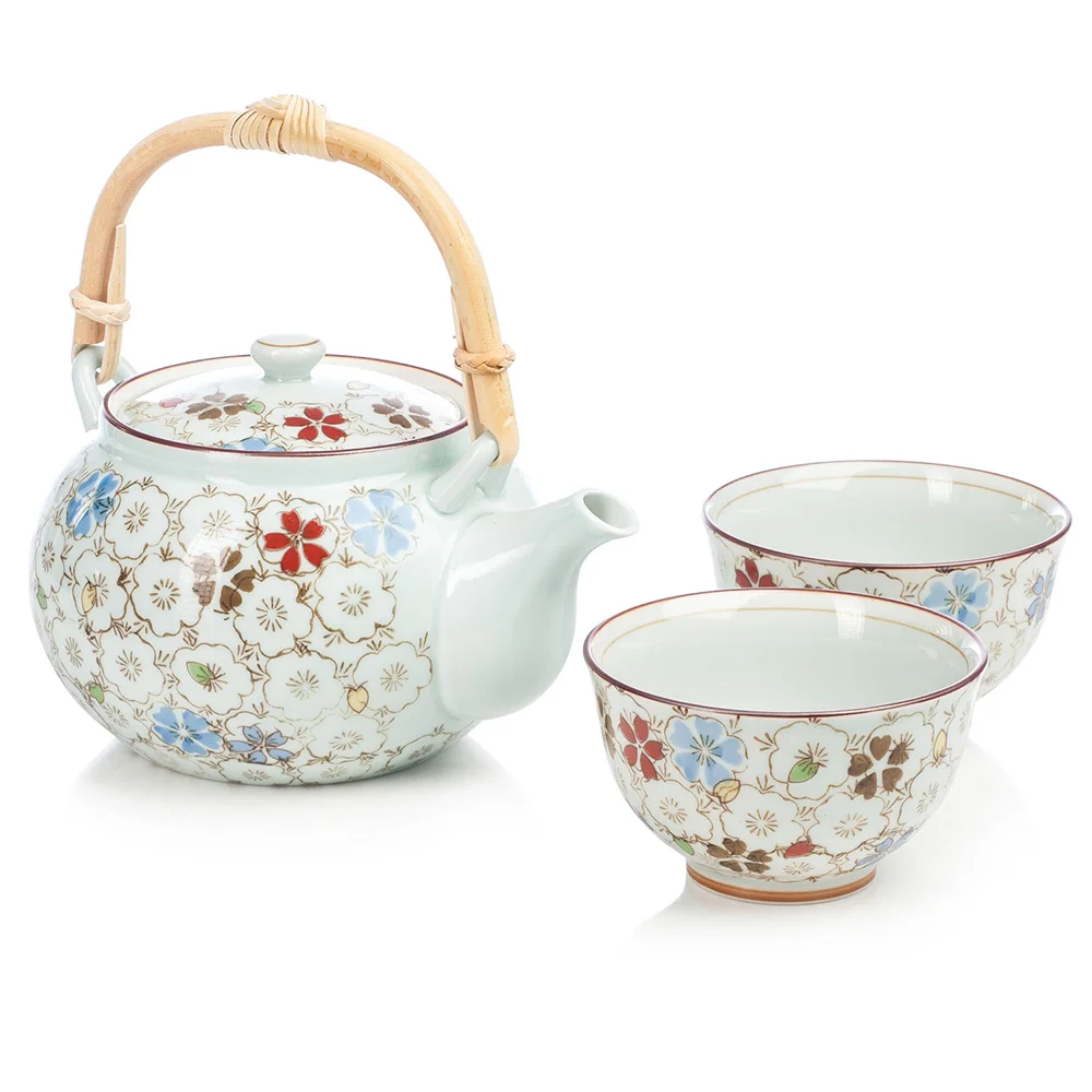Set of 3 Floral Classic White Ceramic Japanese Tea Pot And Cup Tea Set ...