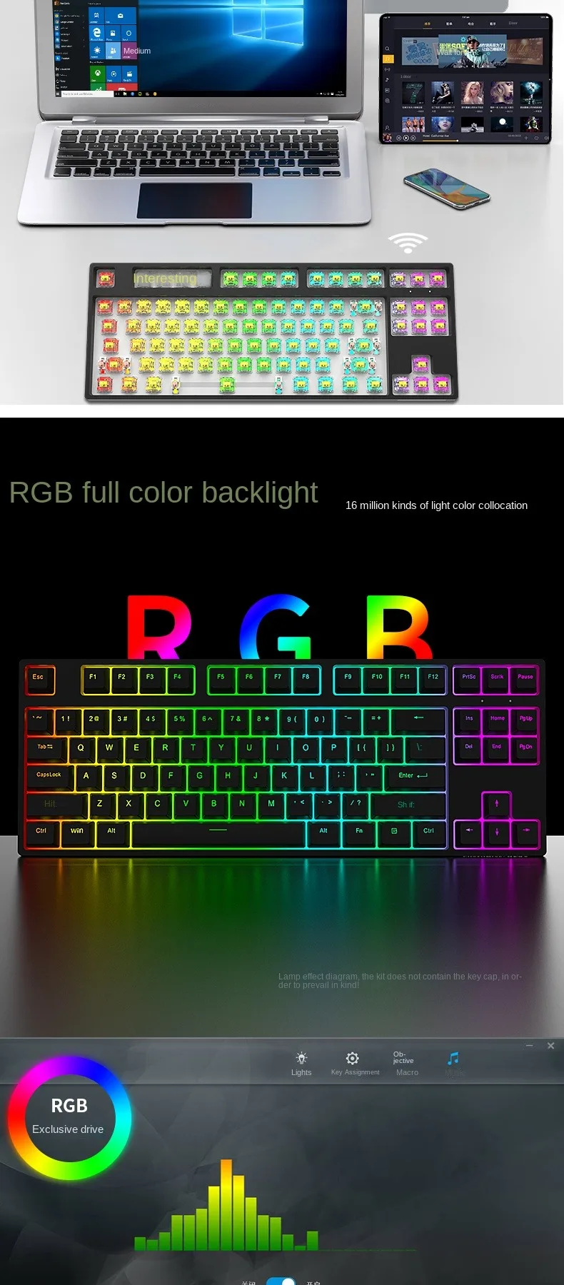 Spot HJSDZHI DK87 Upper Lamp TKL Kit RGB Bluetooth 2.4G Wired/wireless ...