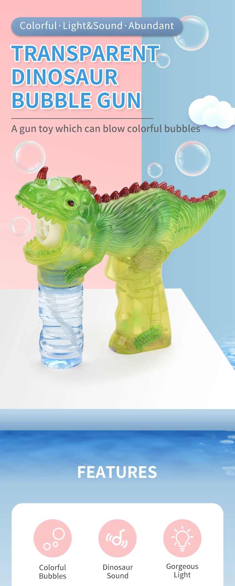 Transparent Light&sound Bubble Gun Electric Drive Bubble Wand Dinosaur ...