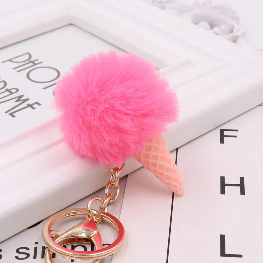 Cute Plush Ice Cream Keychain With Tassel Backpack Charm Decoration ...