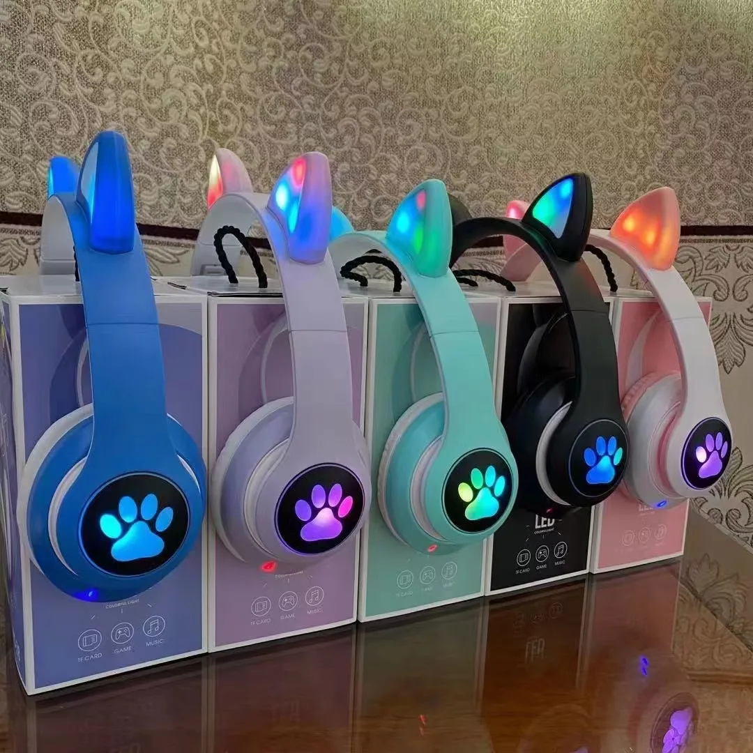Aks28p Pink Cat Headphones For Girls Wireless Kitty Cat Ear Headphones ...