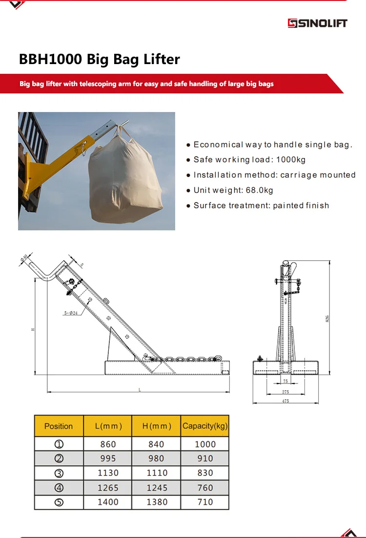 Bbh1000 Big Bag Lifter - Buy Telescopic Arm Lifting Device,Economical ...