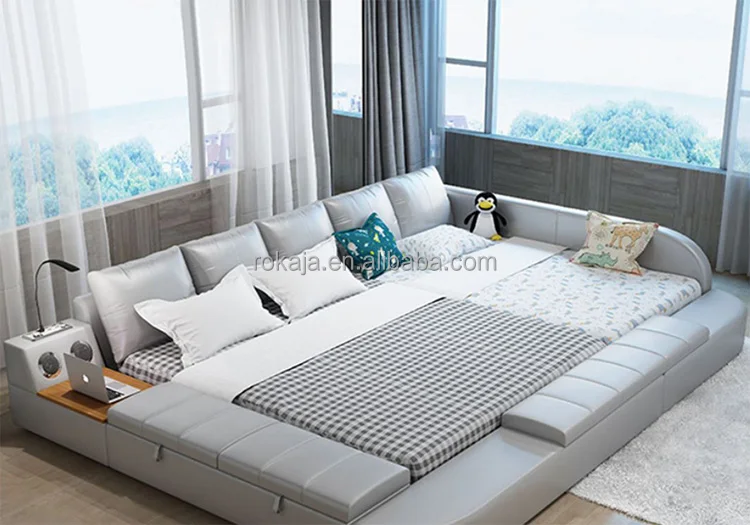 American Style Queen Double Bed With Storage Modern Leather Tatami Baby ...