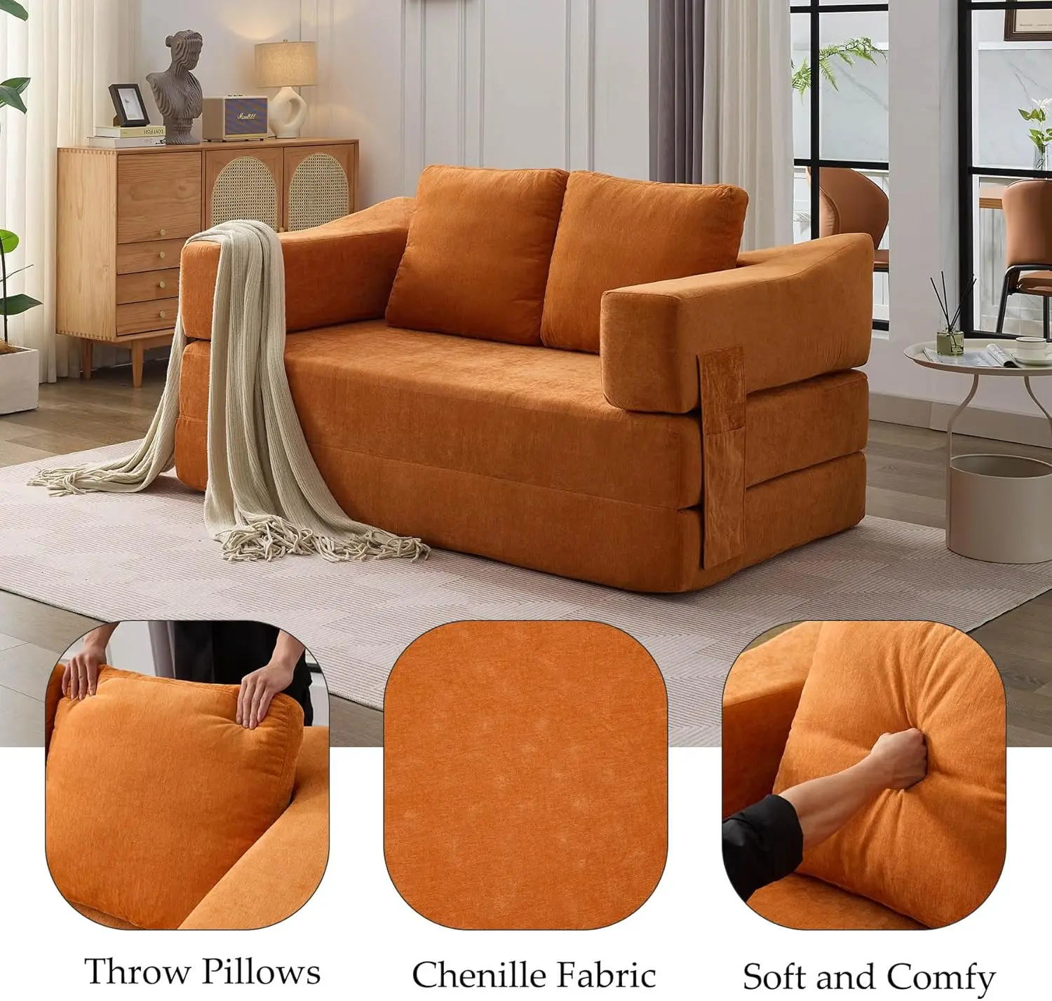 Modern Compressed Foam Sofa for Living Room Convertible to Pull Bed ...