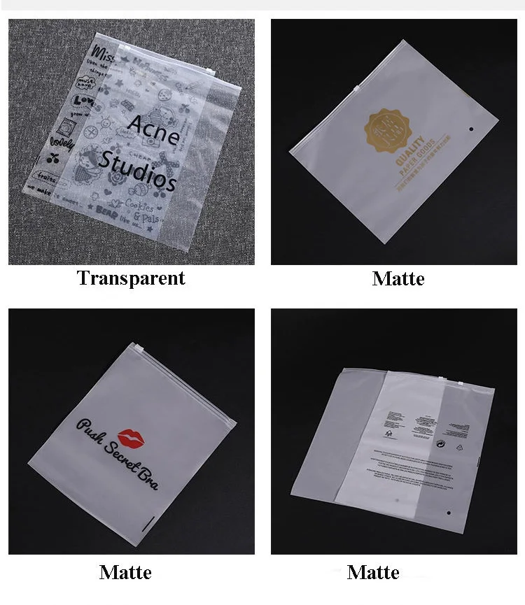 Custom Printed Logo Frosted Zipper Bags for Clothing