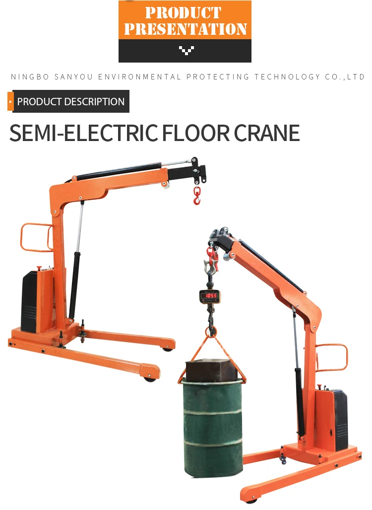 Semi Electric Floor Crane Portable Electric Powered Hydraulic Telescopic Arm Floor Crane ...