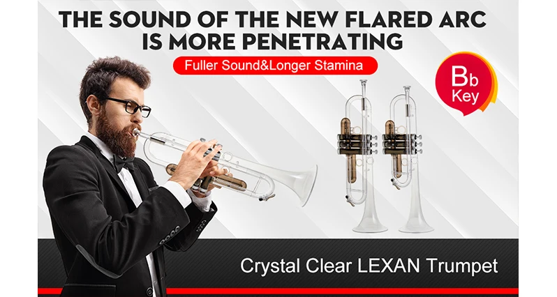 Professional Transparent Bb Trumpet Set with 3C & 7C Mouthpieces
