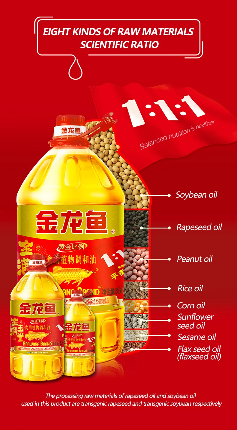 3.68l Arowana Jinyumantang Golden Ratio Edible Plant Blend Oil Genetically Modified High Quality ...