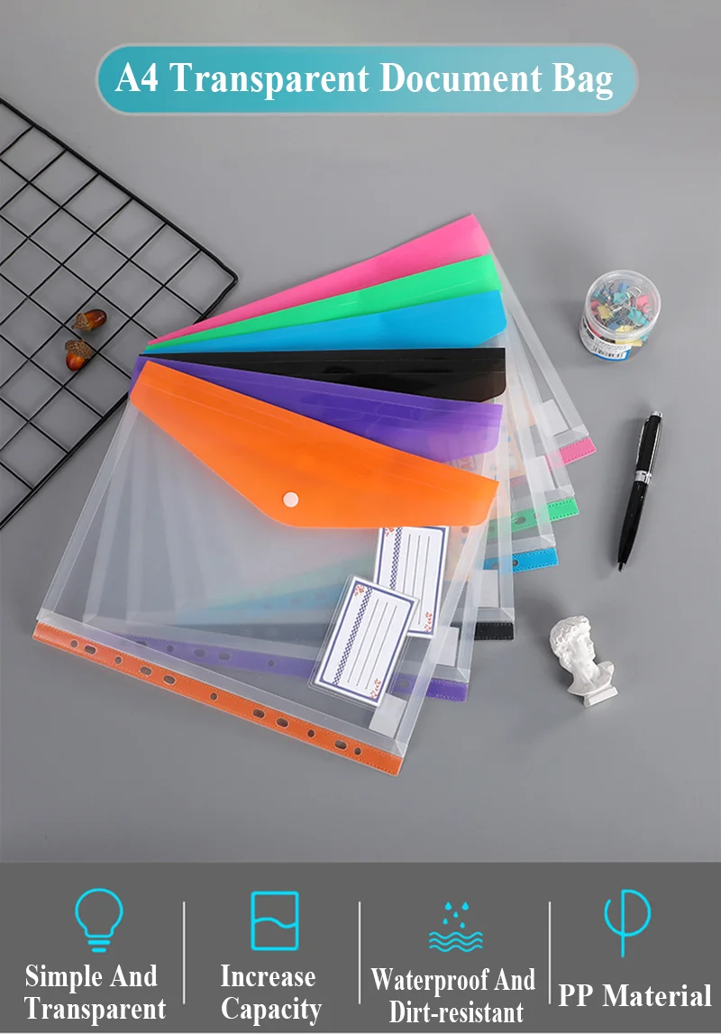 Binder Envelope Folder - 11 Holes, 6 Colors, Waterproof