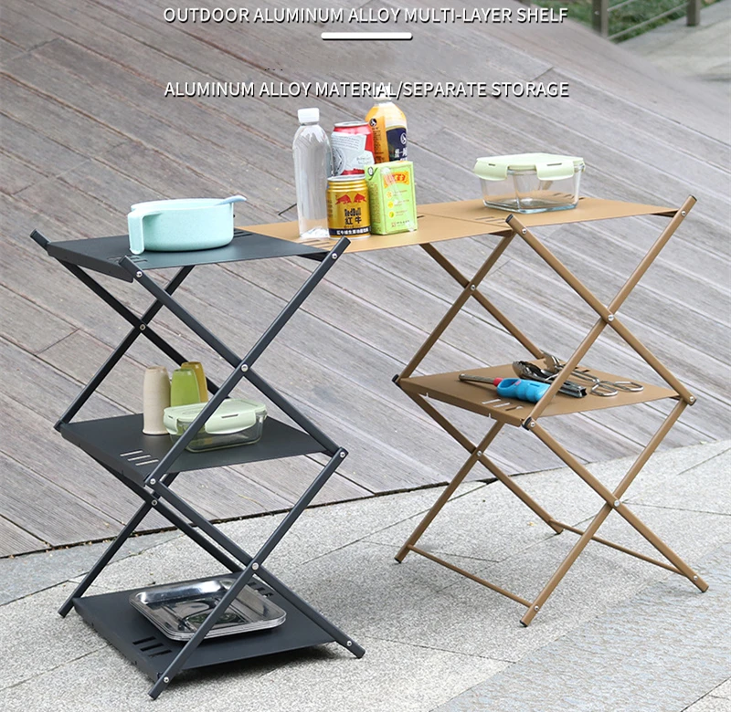 Triple Aluminium Shelf Table Outdoor Folding Splicing Table Camping ...