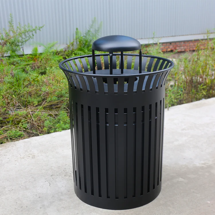 Outdoor Slatted Steel Iron Garbage Trash Can Outside Street Park Metal ...
