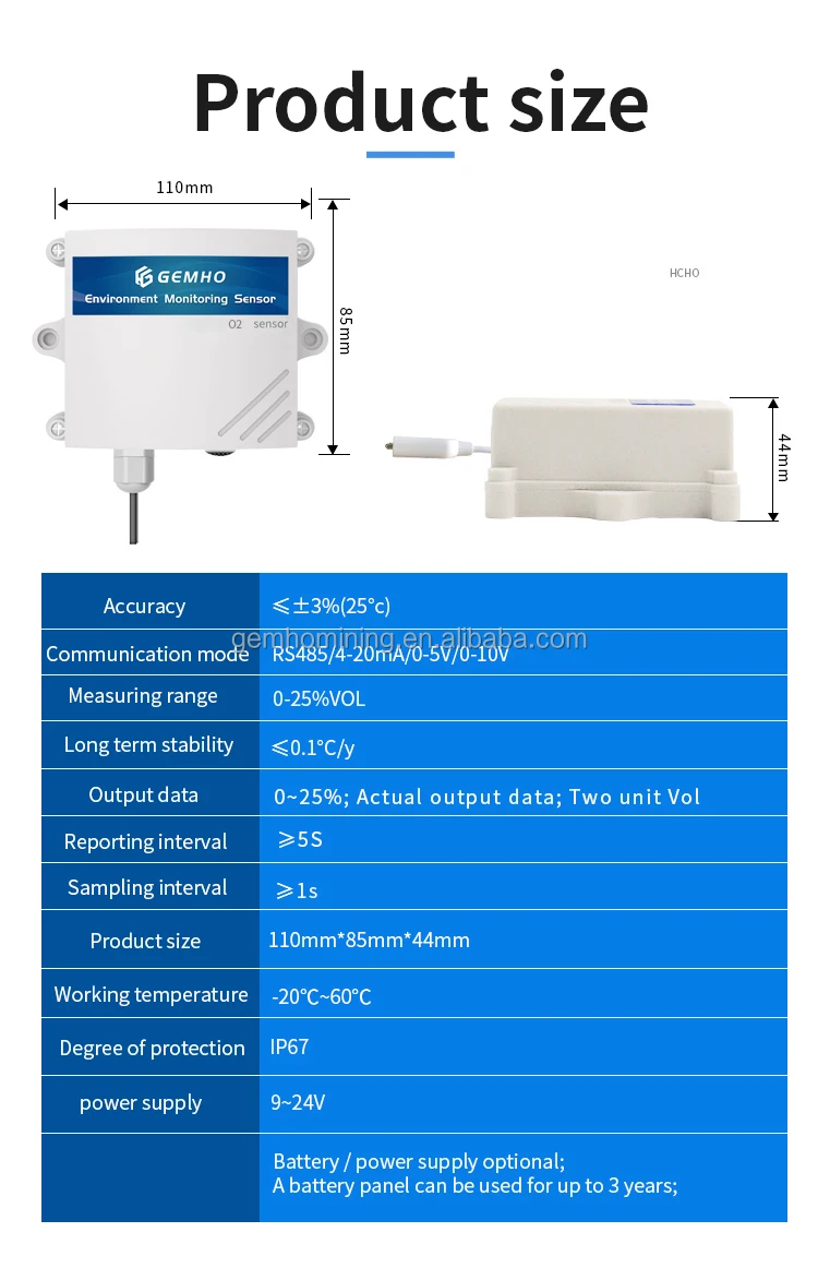 O2 Oxygen Concentration Sensor - Industrial Grade RS485