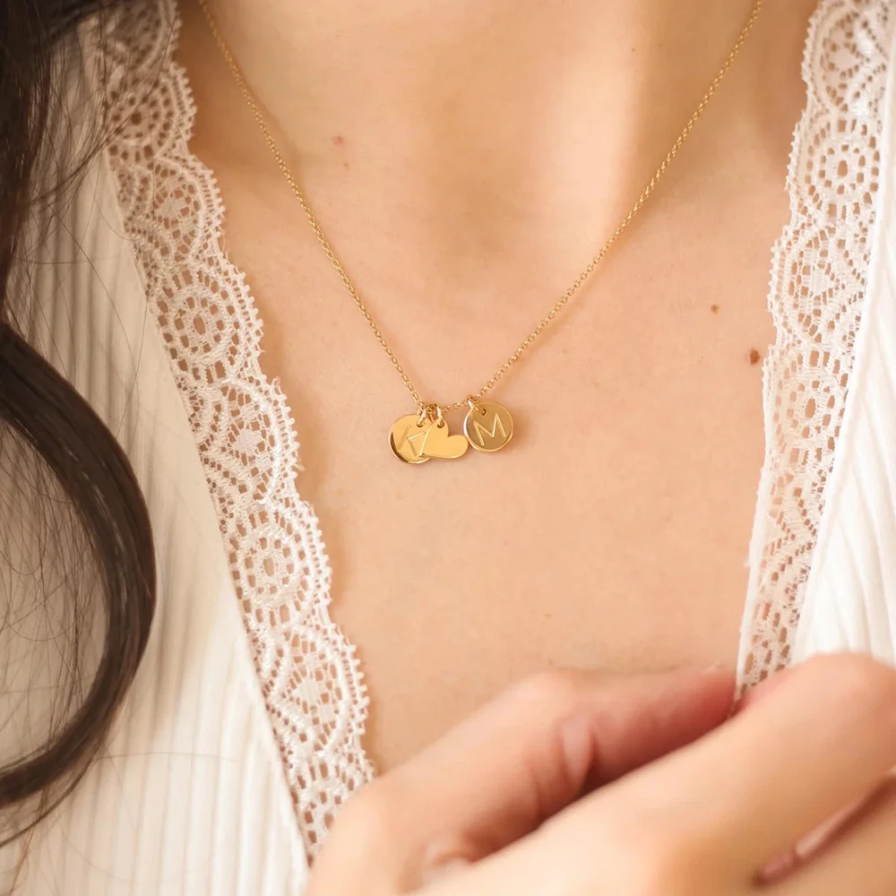 18k Gold Plated Initial Letter Necklace - Personalized Heart