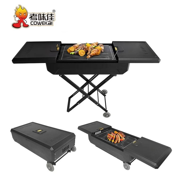 Outdoor Folding Suitcase Trolley Portable Bbq Grill Iron Cast Material Charcoal Barbecue Grills ...