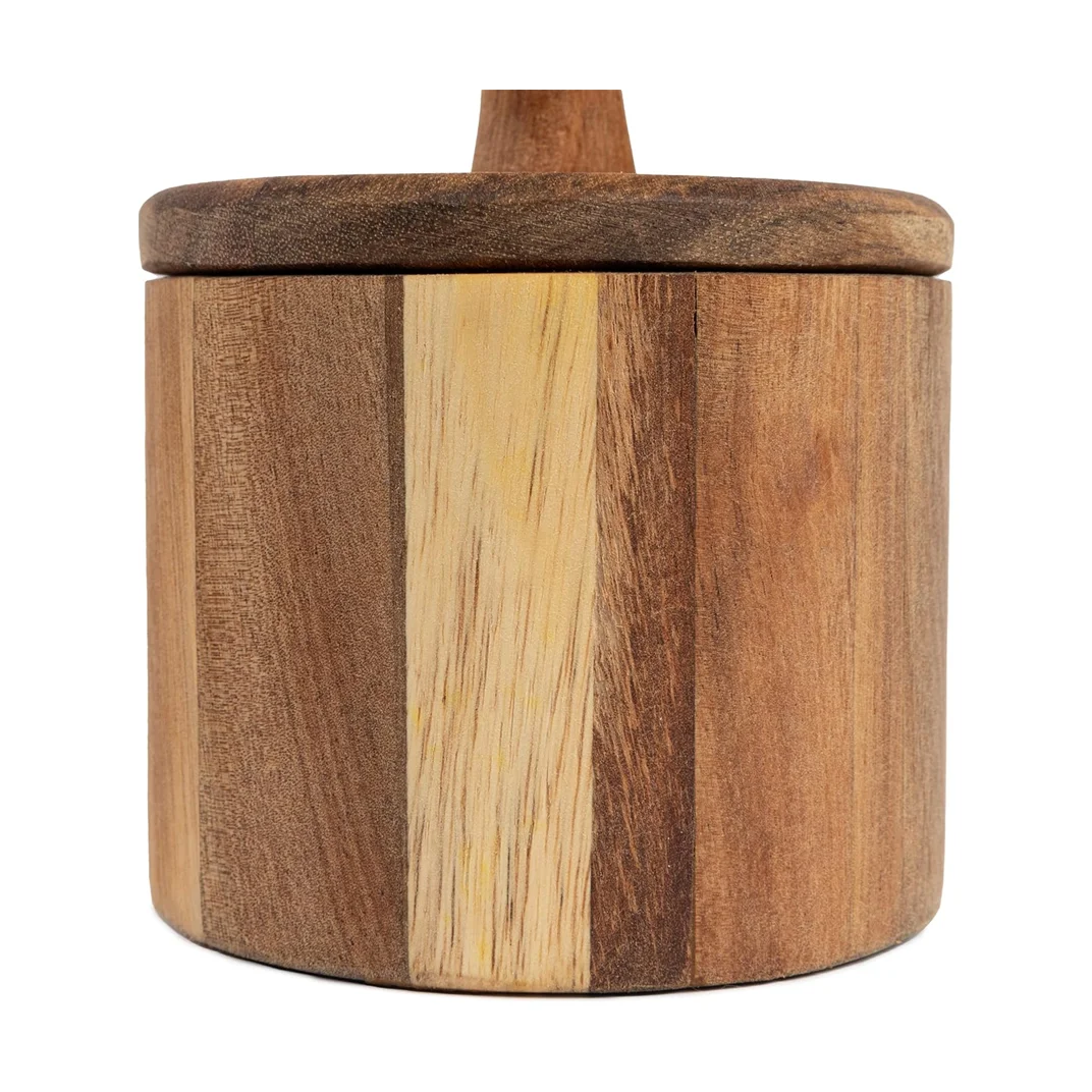 Acacia Wood Round Spice Container With Lid Wooden Tea Organizer Box ...