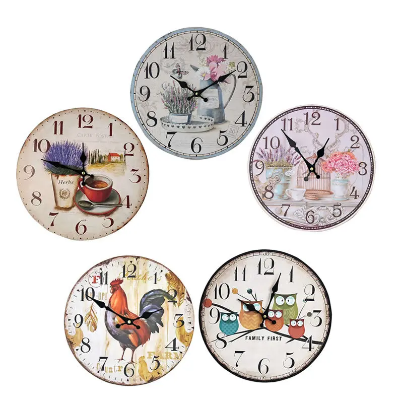 America MarketWall Vintage Clock Art Design Wooden Stylish Timepiece ...