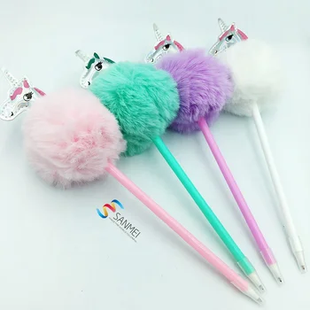 Promotional Kawaii Cute Unicorn Fluffy Pom Pom Pen For Girls - Buy Pom ...