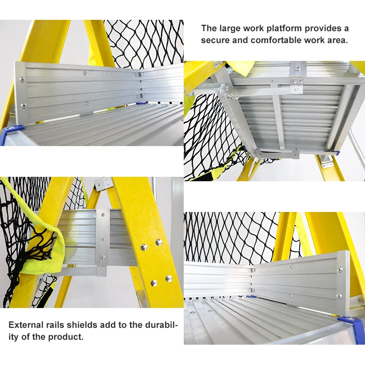 Movable Safety Fiberglass Podium Platform Ladder with Handrail
