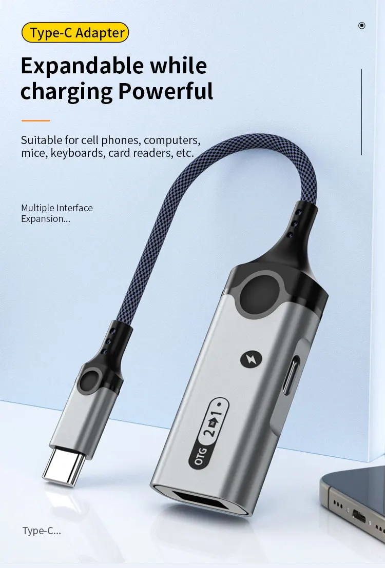 Type C OTG Adapter Charge 2 in 1 Converter High Speed Data Transfer USB ...