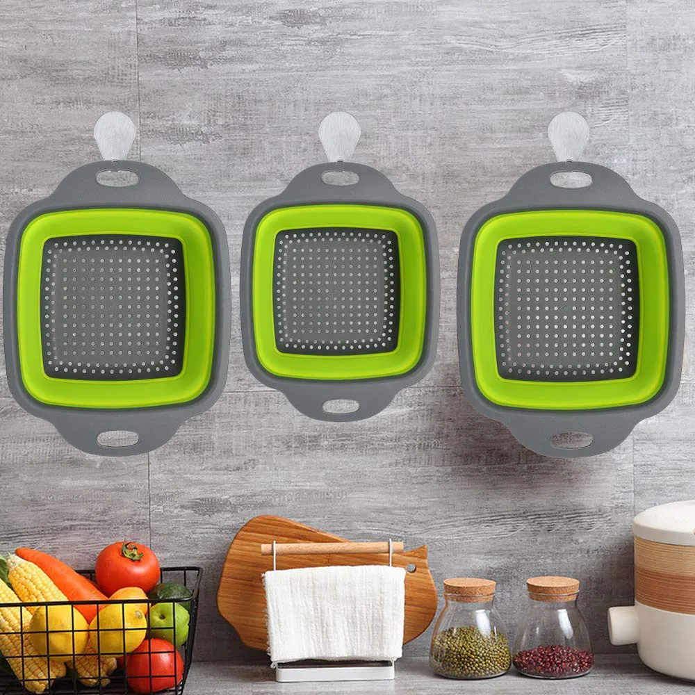 Square Round Silicone Colanders Filter Retractable Folding Kitchen Wash ...