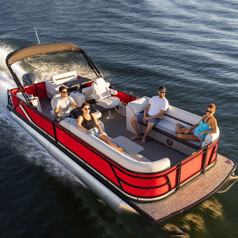 Modern 24ft Aluminum Pontoon Boat Family Leisure Yacht with Rear Bar ...