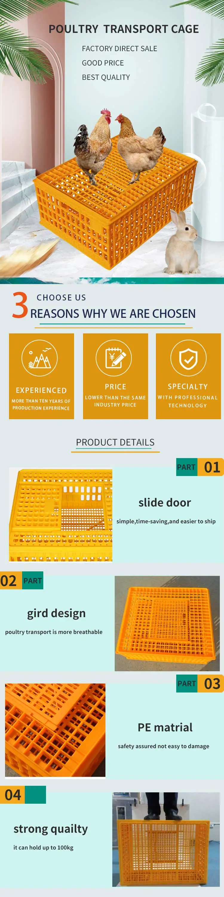 Live Chicken Transport Cages for Sale - Professional Plastic Crates