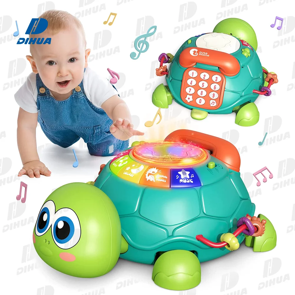 Musical Turtle Crawling Baby Toys Pretend Phone Call Toy With Lights ...