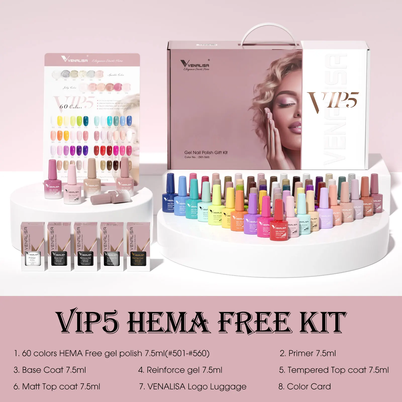 Venalisa VIP5 Gel Nail Polish Kit - Hema Free 60 Color Acrylic Set for ...