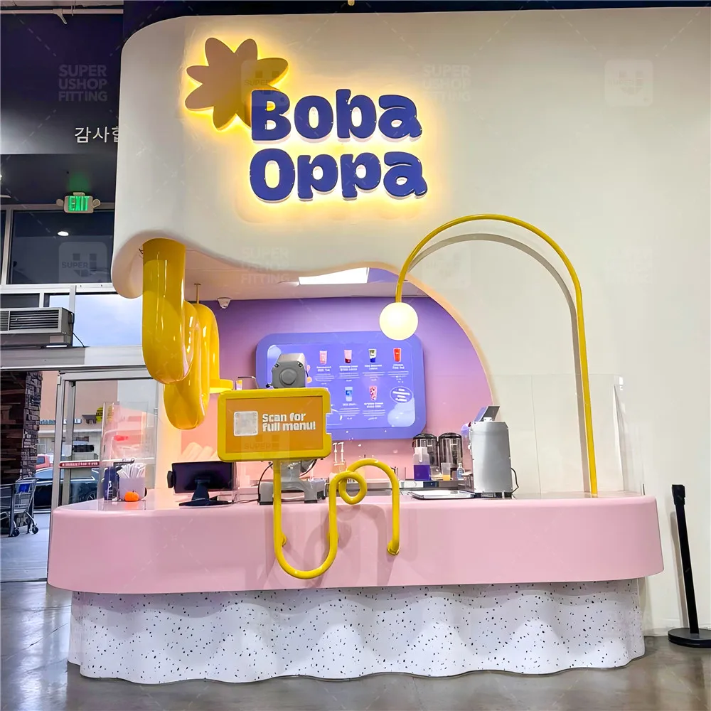 Modern Retail Cafe Shop Interior Design - Custom Boba Tea