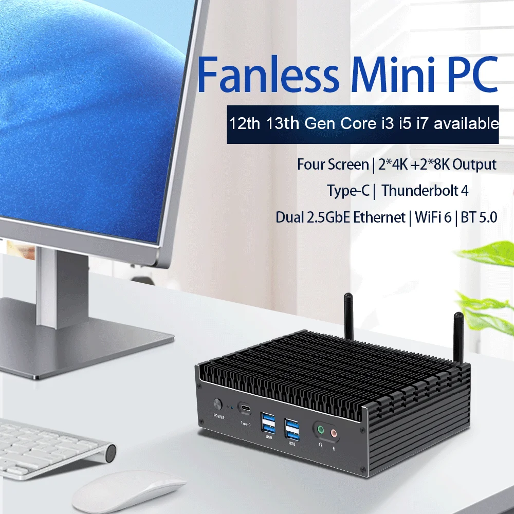 12th Gen Intel Core Fanless Mini Pc With Dual 2.5g Ethernet & Wifi6