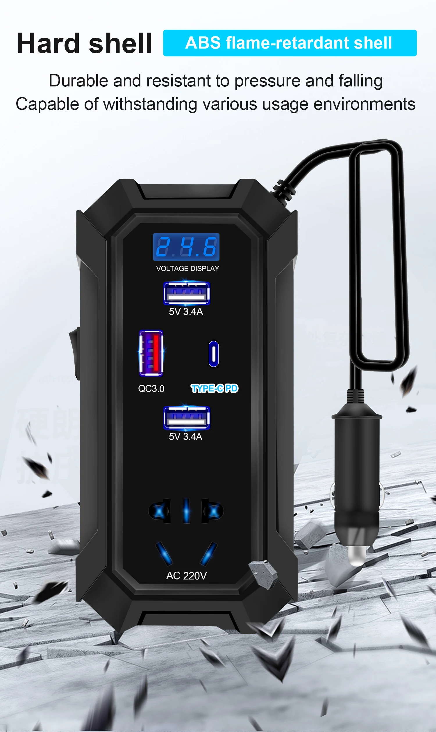 200w Car Ac Power Inverter Dc 12v To 220v For Vehicles Converter Usb-c ...