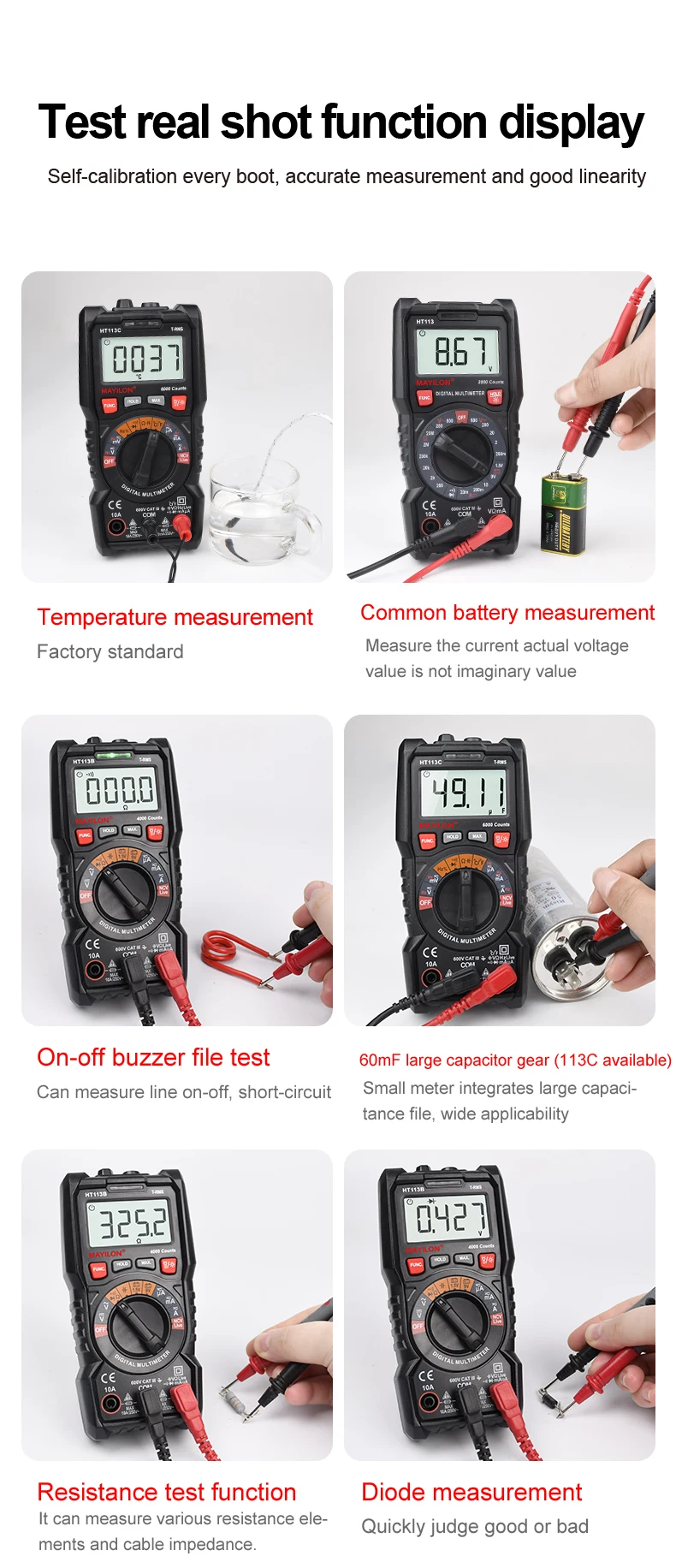 Mayilon Ht113b Autorange Digital Multimeter 4000 Counts 600v 10a With ...