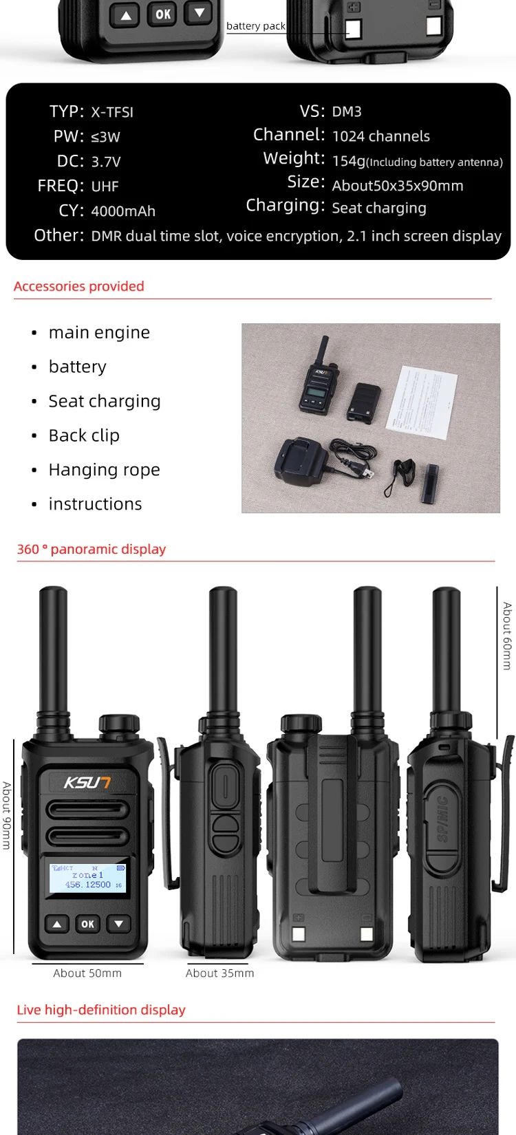 KSUN DM3 DMR Woki-Toki Scanner UHF 2 Way Radios Long Range Walkie ...