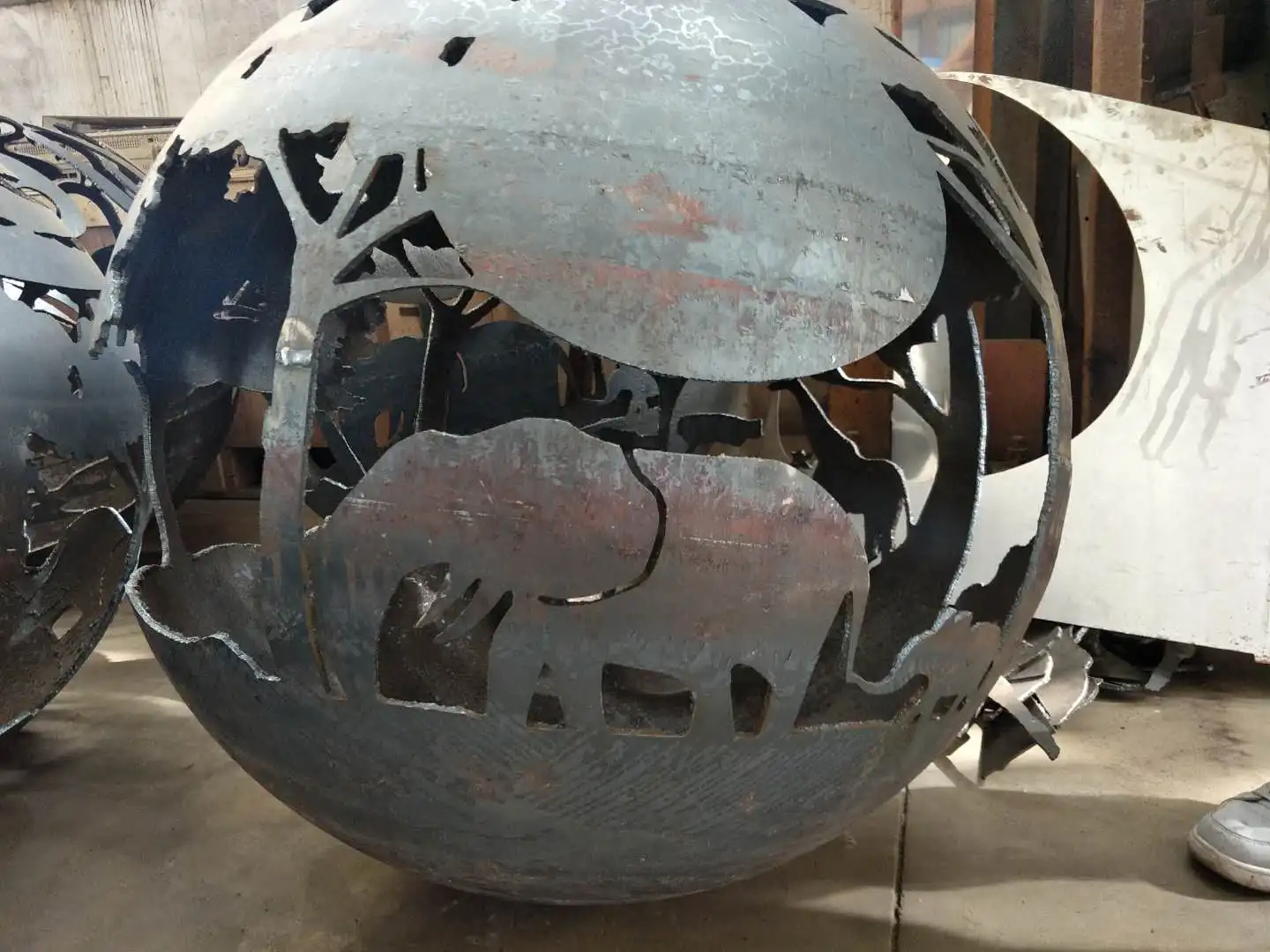 Cast Iron Map Outdoor Landscape Steel Sphere Fire Pit Bowl Patio Heater ...