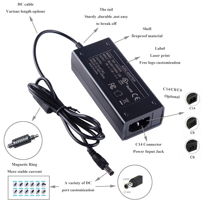 12V 5A Power Adaptor - Reliable 60W DC Supply for LED & More
