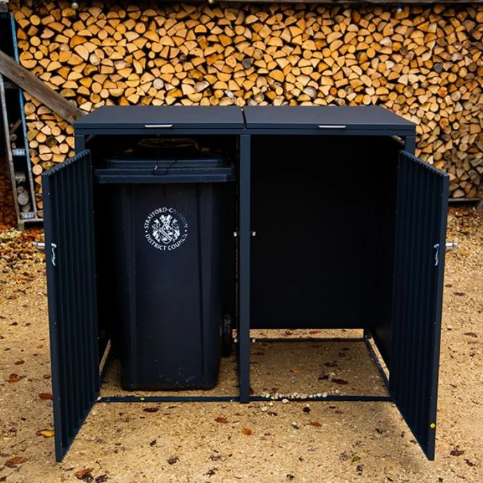 Outdoor Garbage Storage - Durable Metal Wood Grain Coating