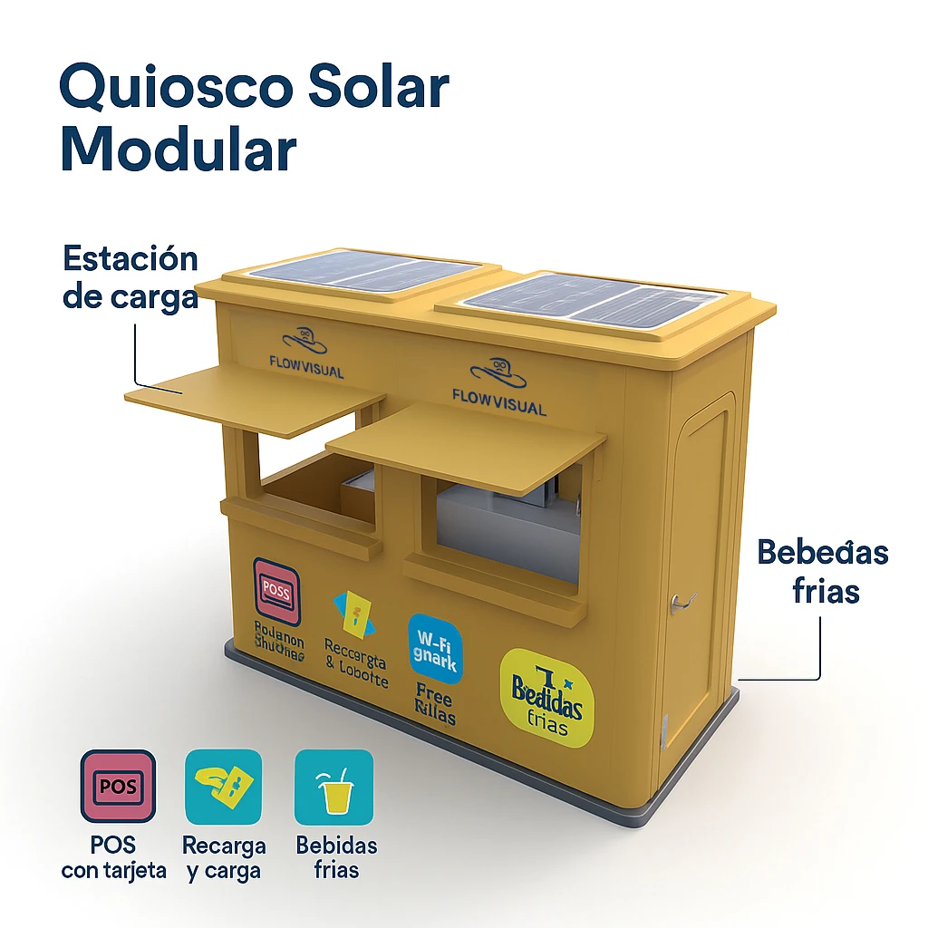 FLOWVISUAL SK07B Solar Modular Kiosk with POS Mobile Recharge & Fridge ...
