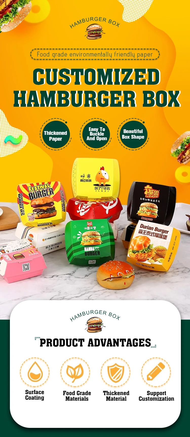 Custom Food Packaging Burger Box Burger Box French Fries Food Packaging ...