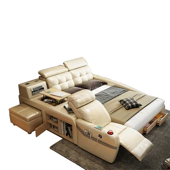 Modern Leather Fabric Bed With Storage Box Function Bedroom Furniture ...