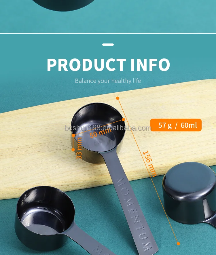 Custom Logo Long Handle Black Metal Stainless Steel Measuring Cup Spoon ...