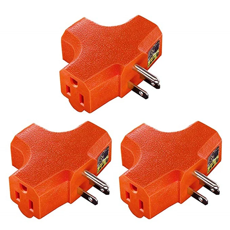125V 15A 1875W Extender Grounded Wall Tap Heavy Duty 3 Way Outlet T ...
