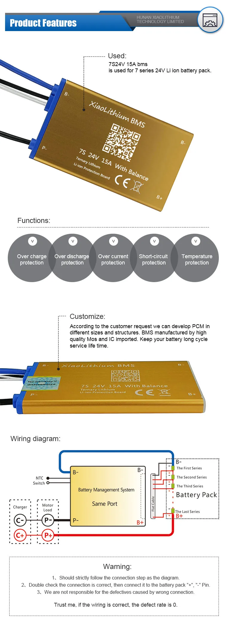 Ddp Dpd Golden Color Li-ion 7s 24v 15a Bms With Temp Sensor And Soft ...